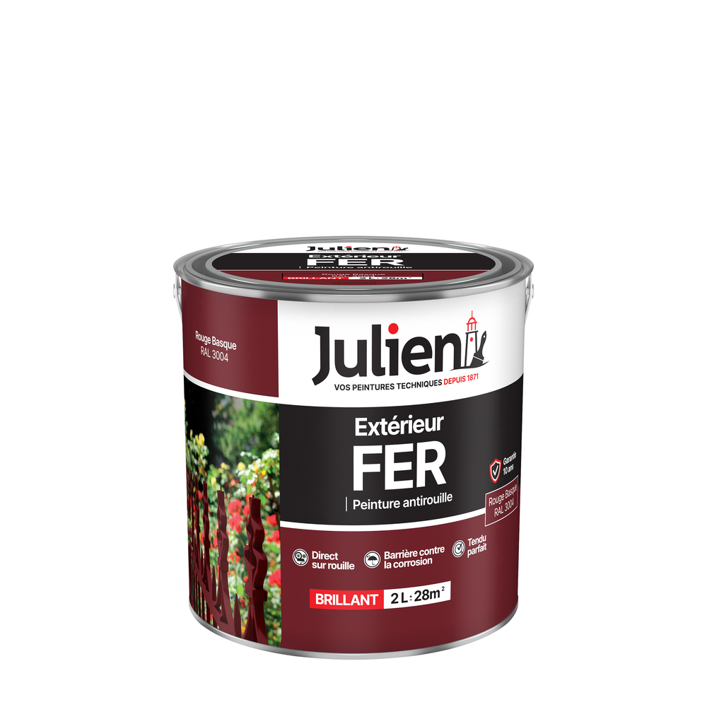 Peinture fer antirouille rouge basque RAL 3004 brillant 2 l JULIEN ...