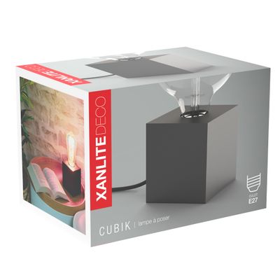 Lampe à poser carré en métal noir E27 60W XANLITE | 1589141 | Ampoule ...